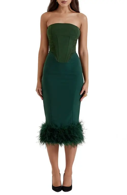 House Of Cb Fionula Feather Hem Midi Dress - Emerald Green