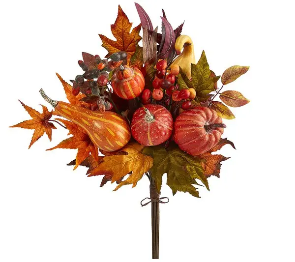 NEARLY NATURAL 20' Pumpkin & Maple Leaf Flower Ouquet S/2