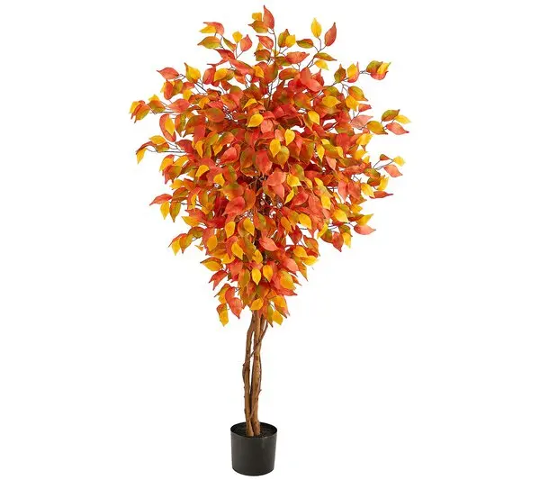 NEARLY NATURAL 5' Autumn Ficus Artificial Fall