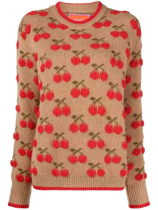 La DoubleJ Cherry Intarsia-knit Jumper - Neutrals