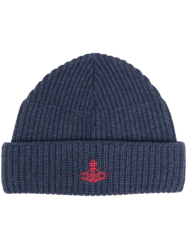 Vivienne Westwood Sporty Orb-Embroidered Wool Beanie - Blue