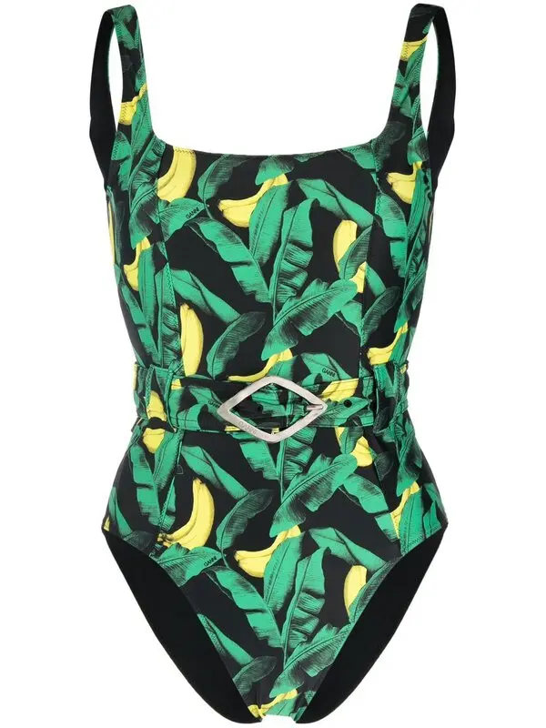GANNI Banana Tree-print Belted Swimsuit