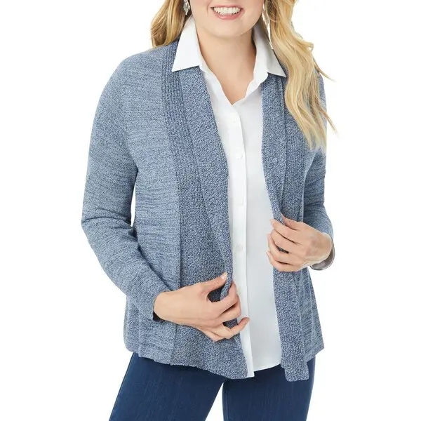 Foxcroft A-line Cardigan Open Front - Denim Blue