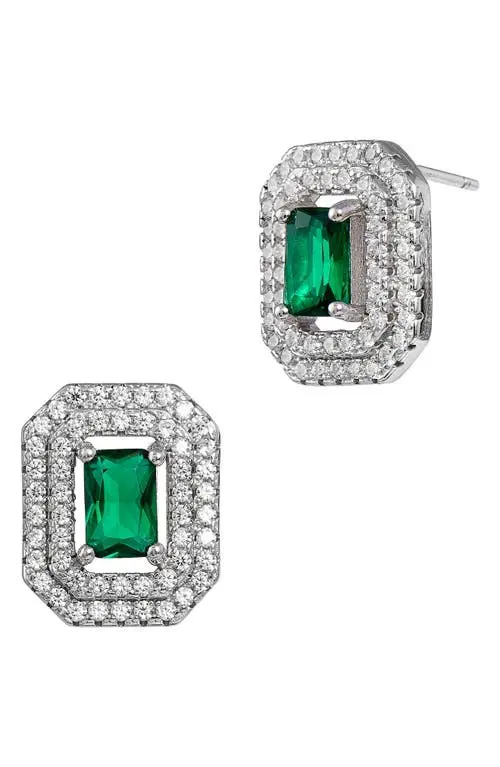 SAVVY CIE JEWELS Double Halo Lab-created Emerald Stud Earrings