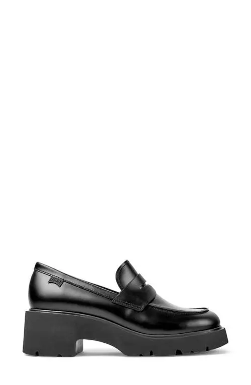 Camper Milah Leather Penny Loafer - Black