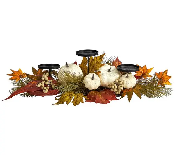 NEARLY NATURAL 22' Fall Pumpkin & Maple Leaf Ca Ndelabrum