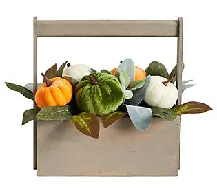 NEARLY NATURAL 10' Fall Pumpkin Autumn Arrangem Ent In Wood