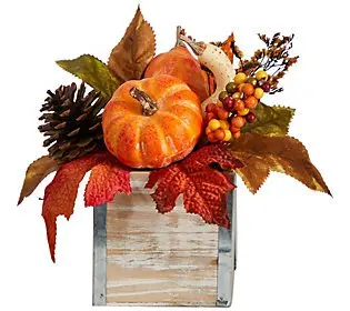 NEARLY NATURAL 8' Fall Pumpkin, Berries And Pin Econes Vase