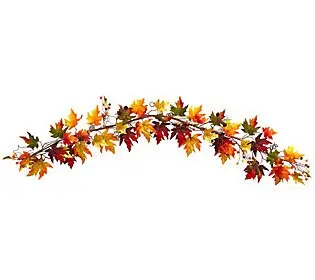 NEARLY NATURAL 6' Autumn Maple Leaf & Berry Ga Rland