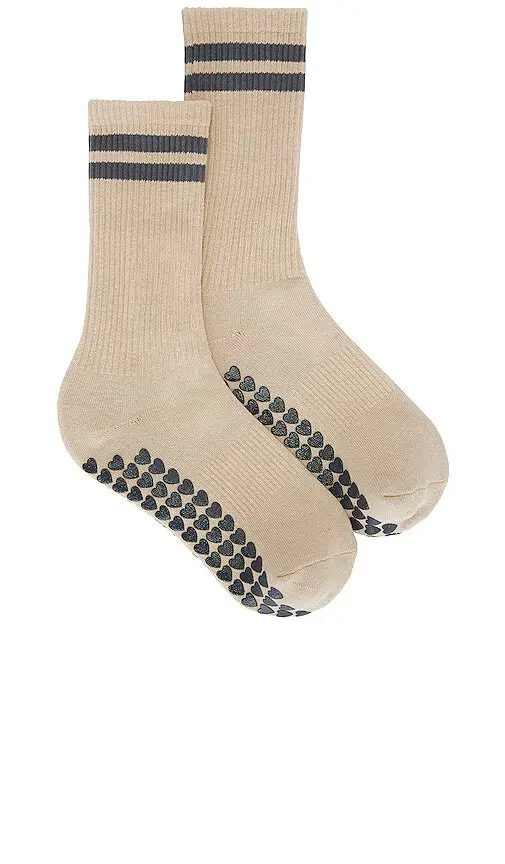 WELLBEING + BEINGWELL Striped Tube Grip Socks - Beige & Windy Grey