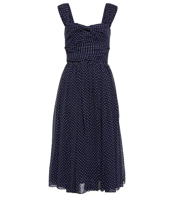 Ralph Lauren Polka-Dot CrêPe Midi Dress In Blue - 50% Off