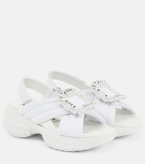 ROGER VIVIER Viv' Run Embellished Slingback Sandals - White