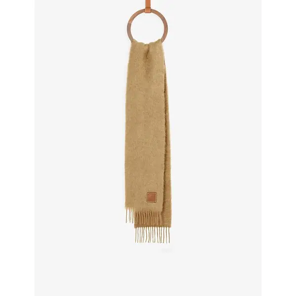 Loewe Anagram Logo Patch Mohair Wool Blend Scarf - Camel