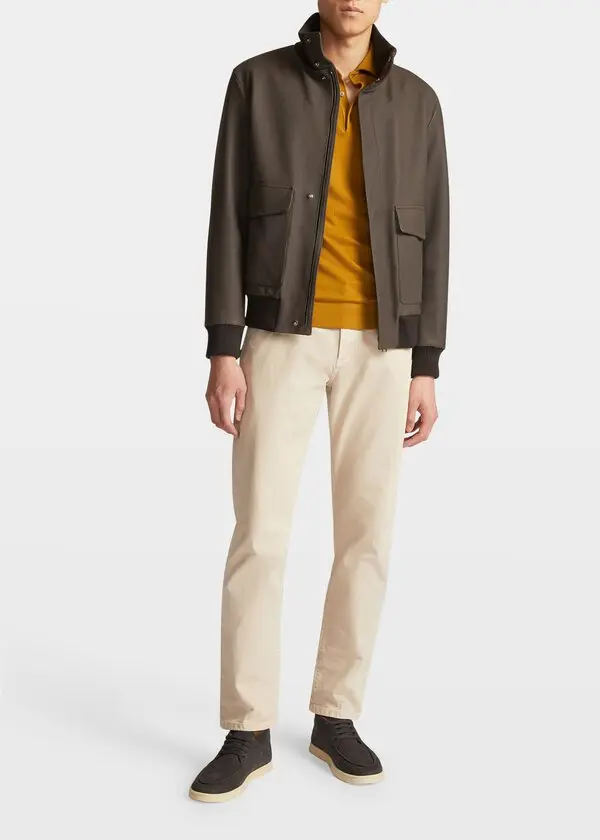 Loro Piana Patton Leather Bomber Jacket - H0ff Mochi Stone | Editorialist