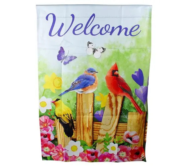 NORTHLIGHT Welcome Birds On A Fence Garden Flag 28' X 40
