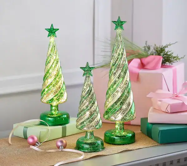 VALERIE PARR HILL As Is Set-3 Illuminated Candy Cane Swirl Tree Valerie ...