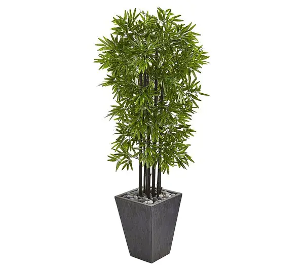 NEARLY NATURAL 61in. Bamboo In Slate Planter U V Resistant