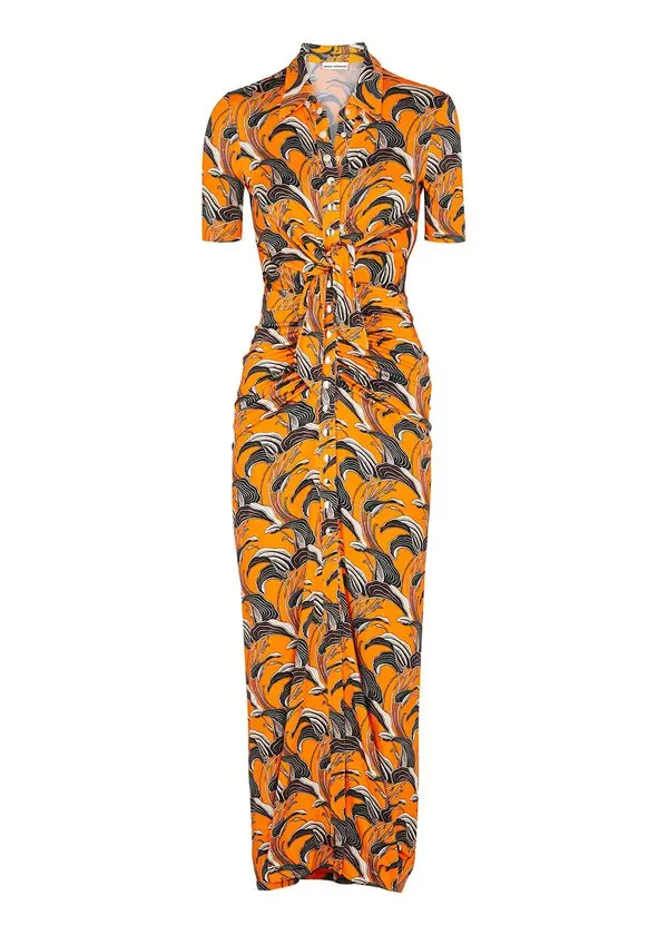 Rabanne Printed Stretch-Jersey Midi Dress - Orange | Editorialist