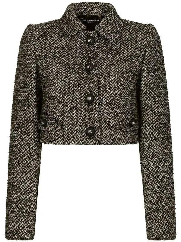 Dolce & Gabbana Cropped Tweed Jacket - Brown