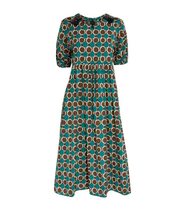 green dress loafers Green Geometric Floral Cotton Maxi Dress - All Dresses