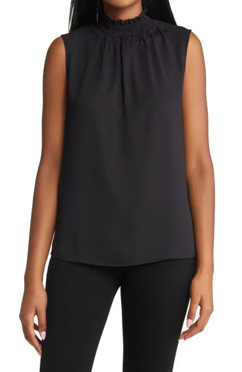 Ming Wang Smocked Mock Neck Blouse - Black