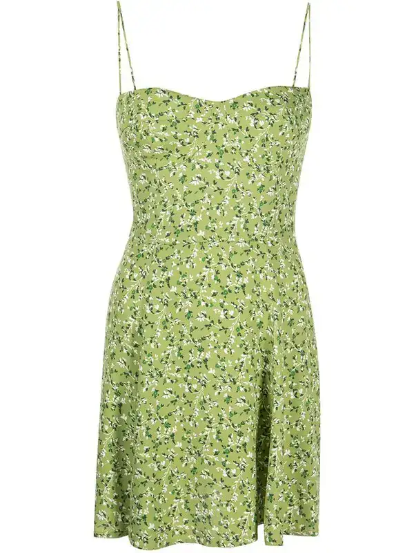 Reformation Saskia Floral-Print Mini Dress Green Editorialist