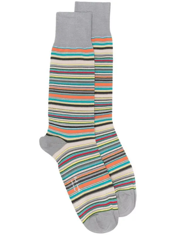 Paul Smith Striped Cotton Crew Socks - Grey