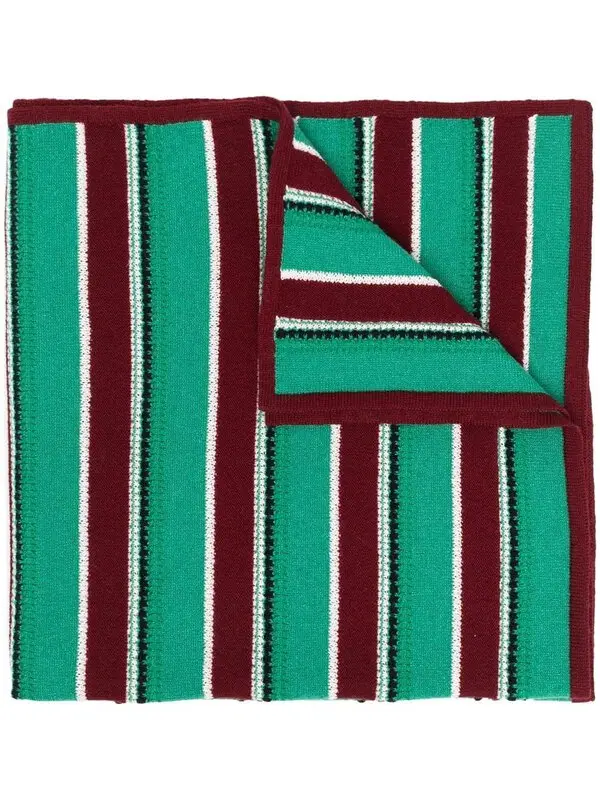 BARRIE Striped Knitted Scarf - Green