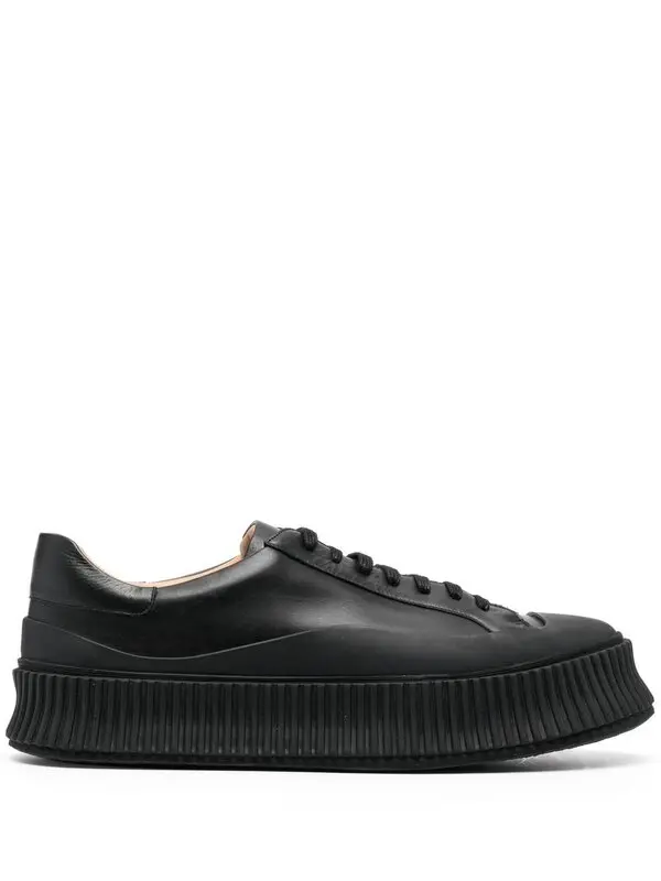 JIL SANDER Lace-up Leather Platform Sneakers - Black