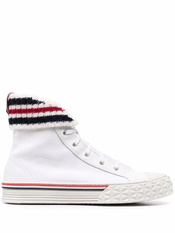 Thom Browne Tartan-sole Rwb Stripe High Top Sneakers