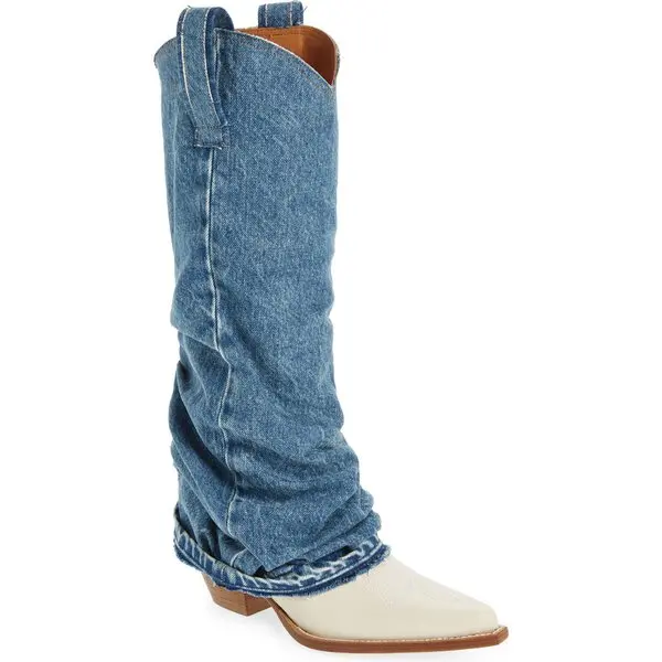 R13 Denim Sleeve Western Boots