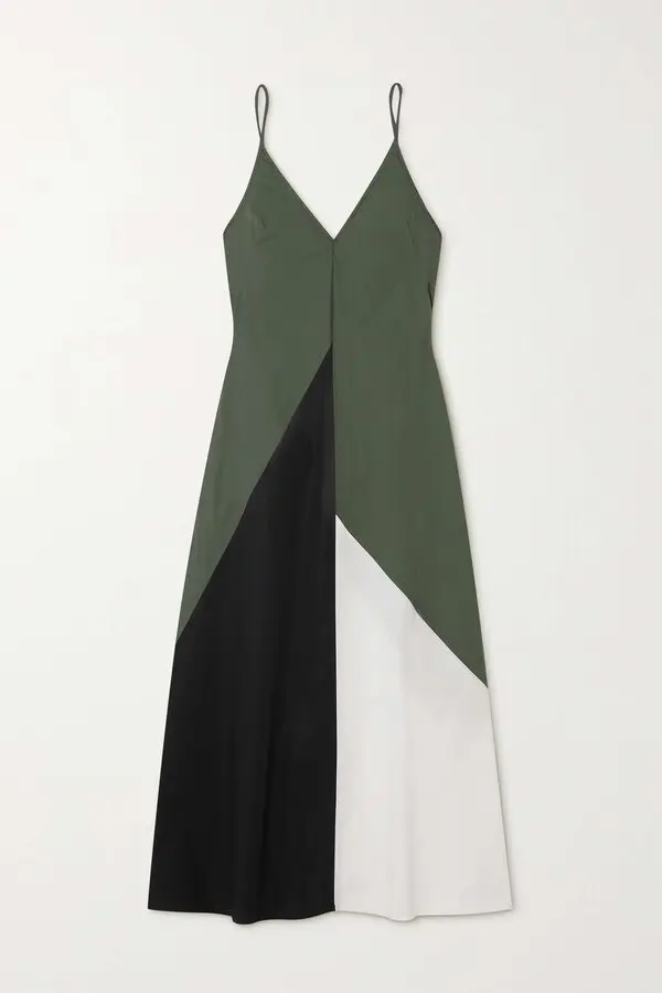 Bassike Net Sustain Paneled Organic Cotton-Poplin Maxi Dress - Army Green |  Editorialist