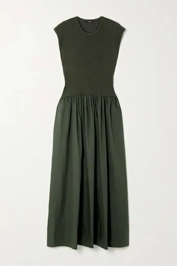 Bassike Turnback Ribbed Jersey And Cotton-Poplin Maxi Dress - Army Green |  Editorialist