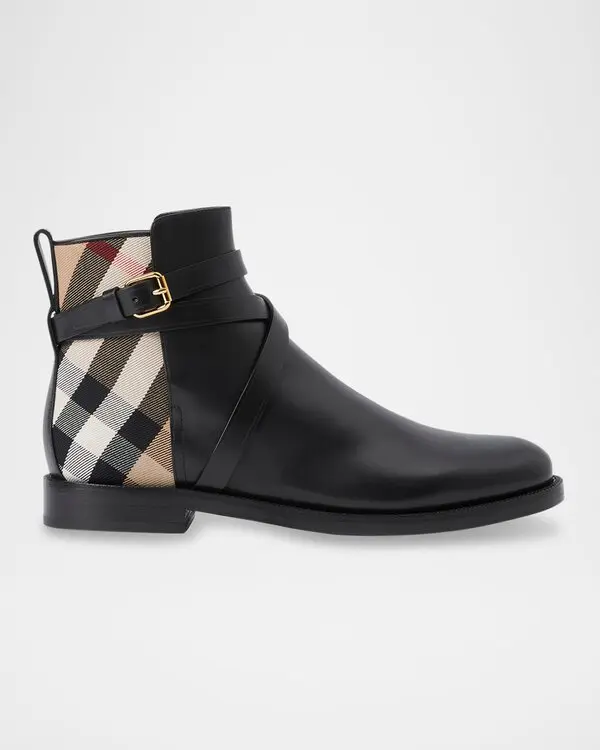 Burberry Pryle Equestrian Check Ankle Booties - Black