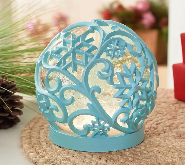 VALERIE PARR HILL As Is Illuminated Snowflake Glitter Sphere Valerie