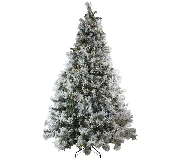 NORTHLIGHT 7.5' Lit Flocked Victoria Pine Xmas Ree Multicolor