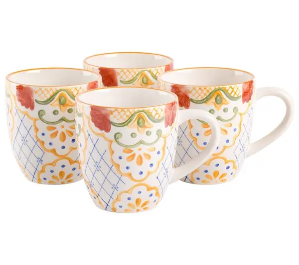 LAURIE GATES Tierra Mosaic Set Of 4 Hand Painte D Mugs