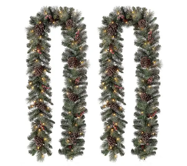 GLITZHOME 9' Glittered Pine Cone Led Lighted Ga Rland, Set Of