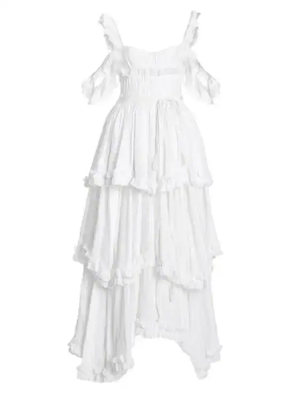 Brock Collection Samanta Tiered Linen Cold-Shoulder Maxi Dress - One-Color  | Editorialist