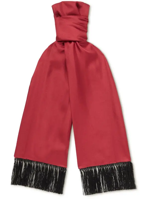 SULKA Fringed Silk-twill Scarf