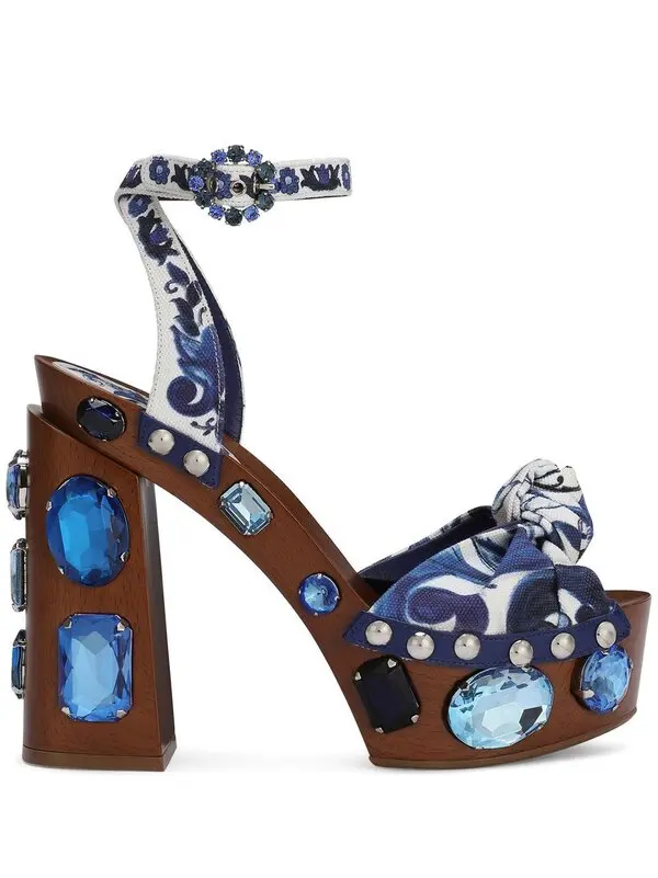 Dolce & Gabbana Majolica-print 90mm Wedge Sandals - Blue