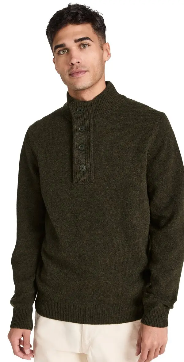 Barbour Elbow Patch Button Sweater - Seaweed