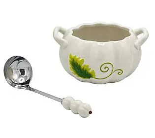 TEMP-TATIONS Seasonal Figural Pumpkin 2-qt Souptureen W/ Ladle