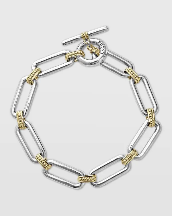 Lagos Sterling And 18k Gold Caviar Oval Link Bracelet - Silver