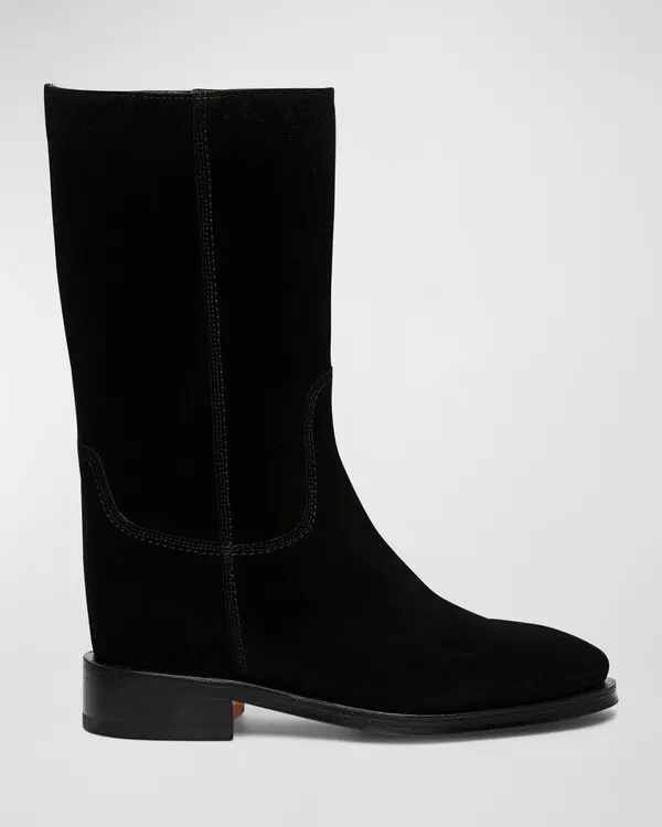 Santoni Fleeces Suede Tall Boots - Black-n01