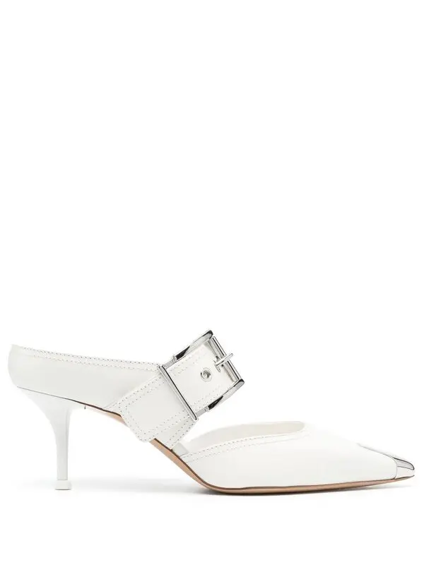 Alexander McQueen Pointed-toe Buckled Mules - White
