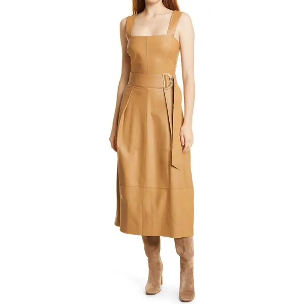 Vince Belted Leather Tank Midi Dress - Light Camel | Editorialist