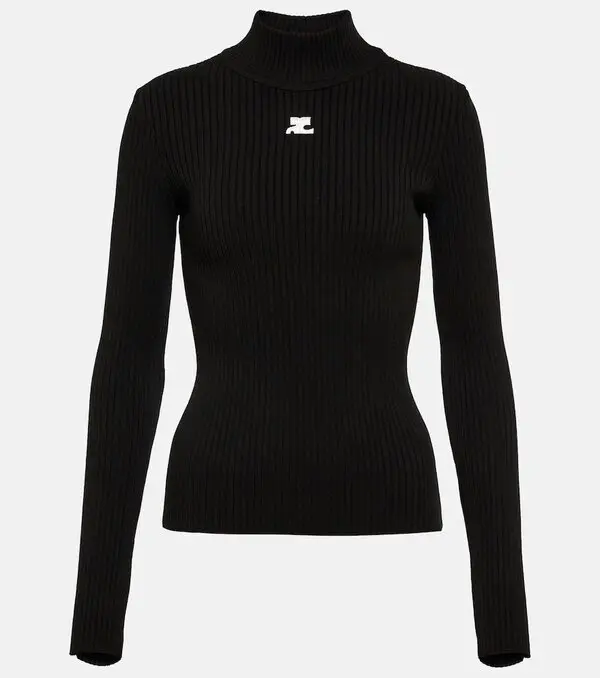 COURREGES Courrèges Logo Ribbed-knit Turtleneck Sweater - Black
