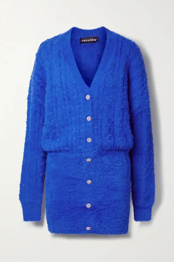 Retrofete Tala Crystal-Embellished Cable-Knit Mini Dress In Blue - 30% Off  | Editorialist