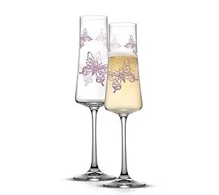 JOYJOLT Set Of 2 Meadow Butterfly Crystal Champ Gne Flutes